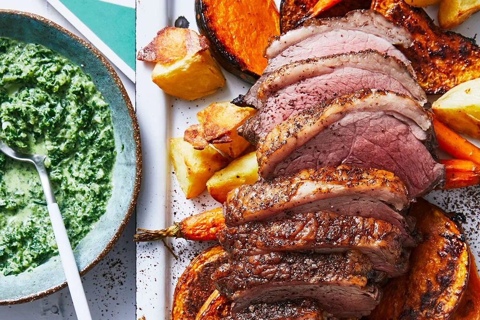 Beef rump roast with creamy greens Recipe - Better Homes & Gardens ...