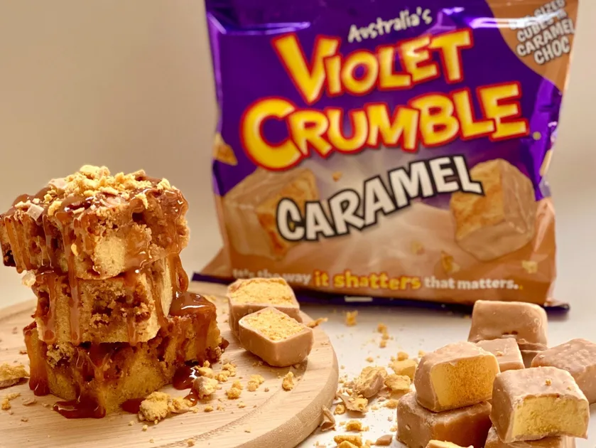 Caramel Violet Crumble blondies Recipe | Better Homes & Gardens Australia