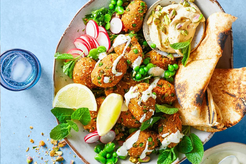 Green sesame felafel with tahini sauce Recipe - Better Homes & Gardens ...