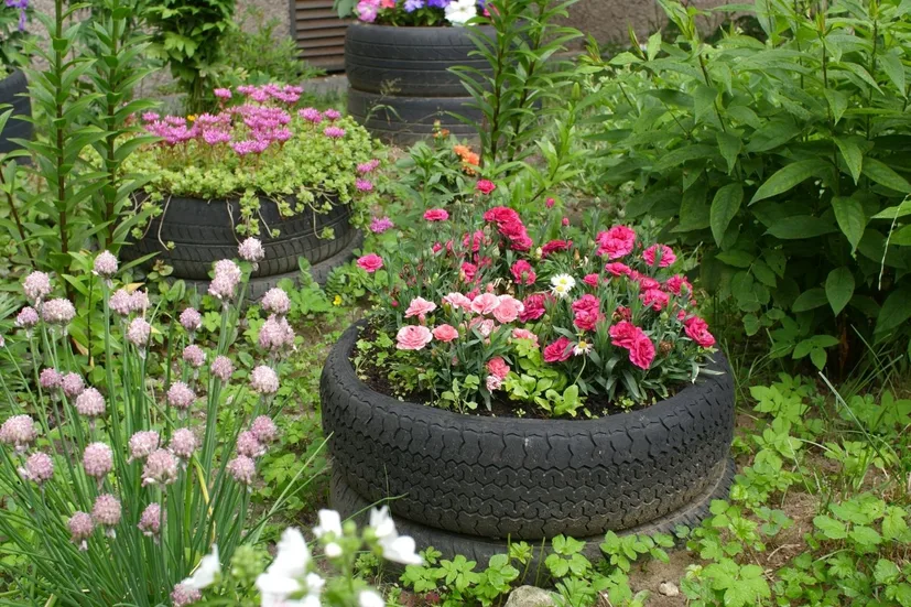 Turn a car tyre into a planter for your garden