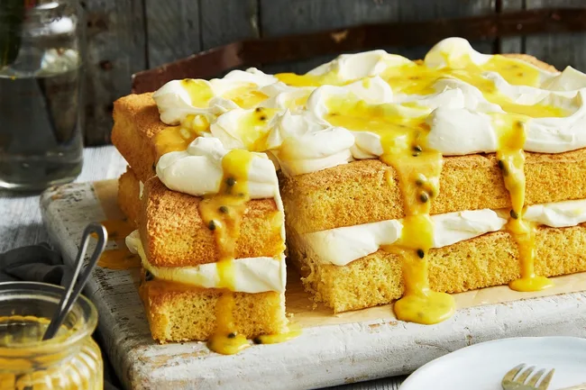 Passionfruit curd sponge slab recipe Recipe - Better Homes & Gardens ...
