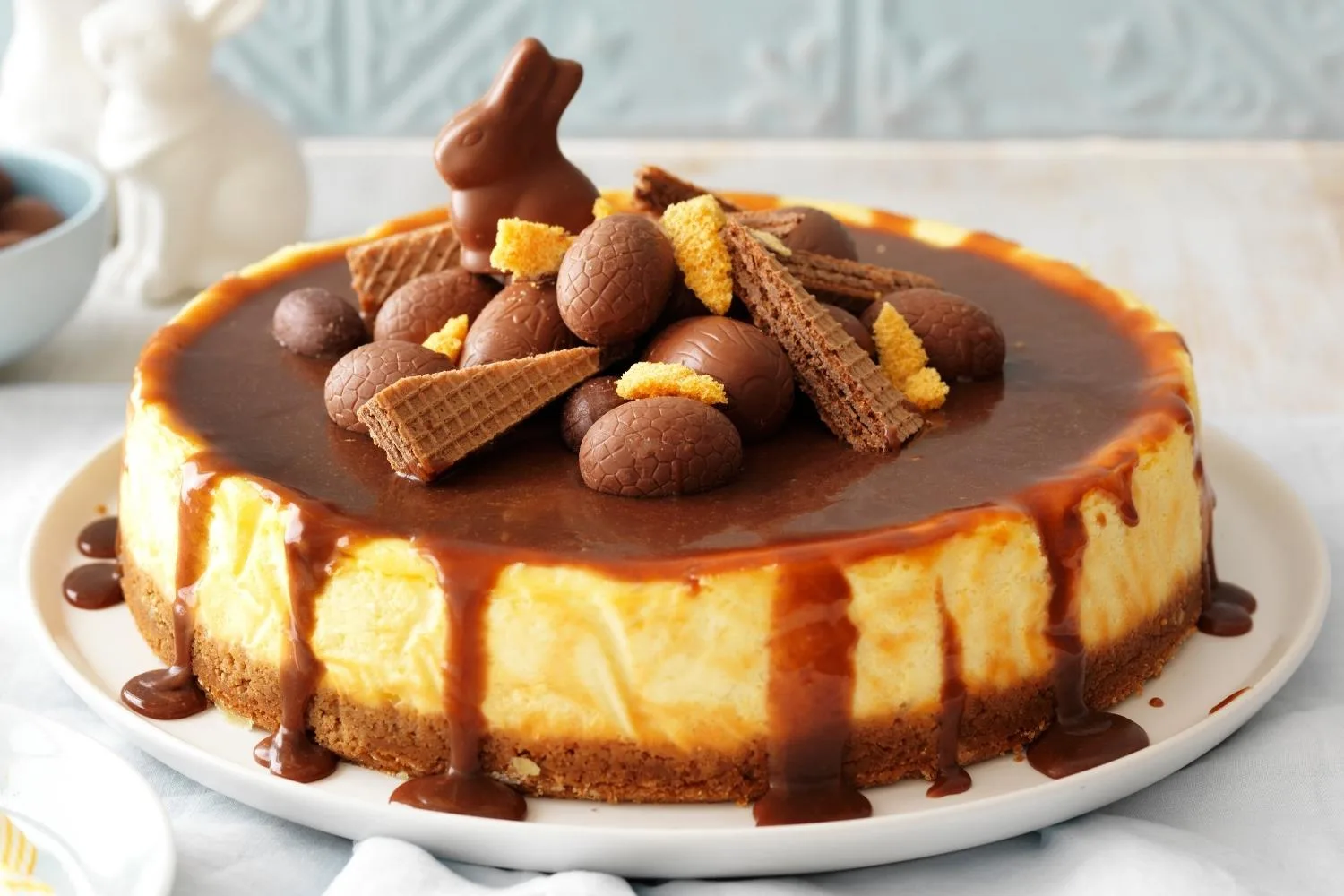 Easter Baked Cheesecake choc-caramel sauce Recipe - Better Homes ...