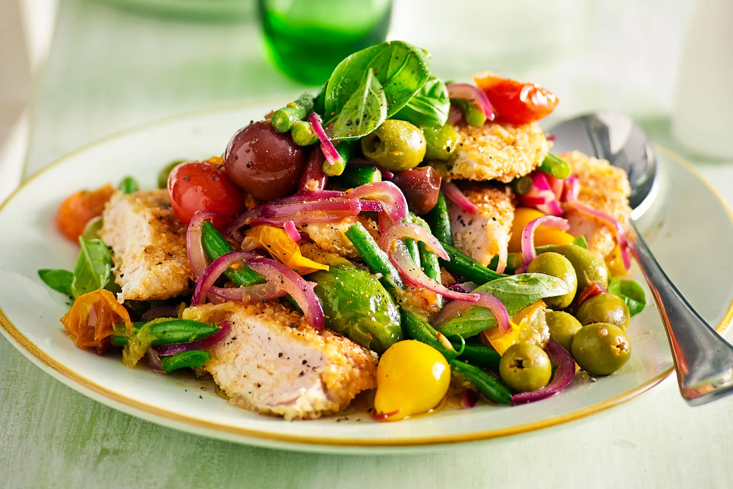 Chicken Schnitzel Rainbow Salad Recipe Recipe - Better Homes & Gardens ...