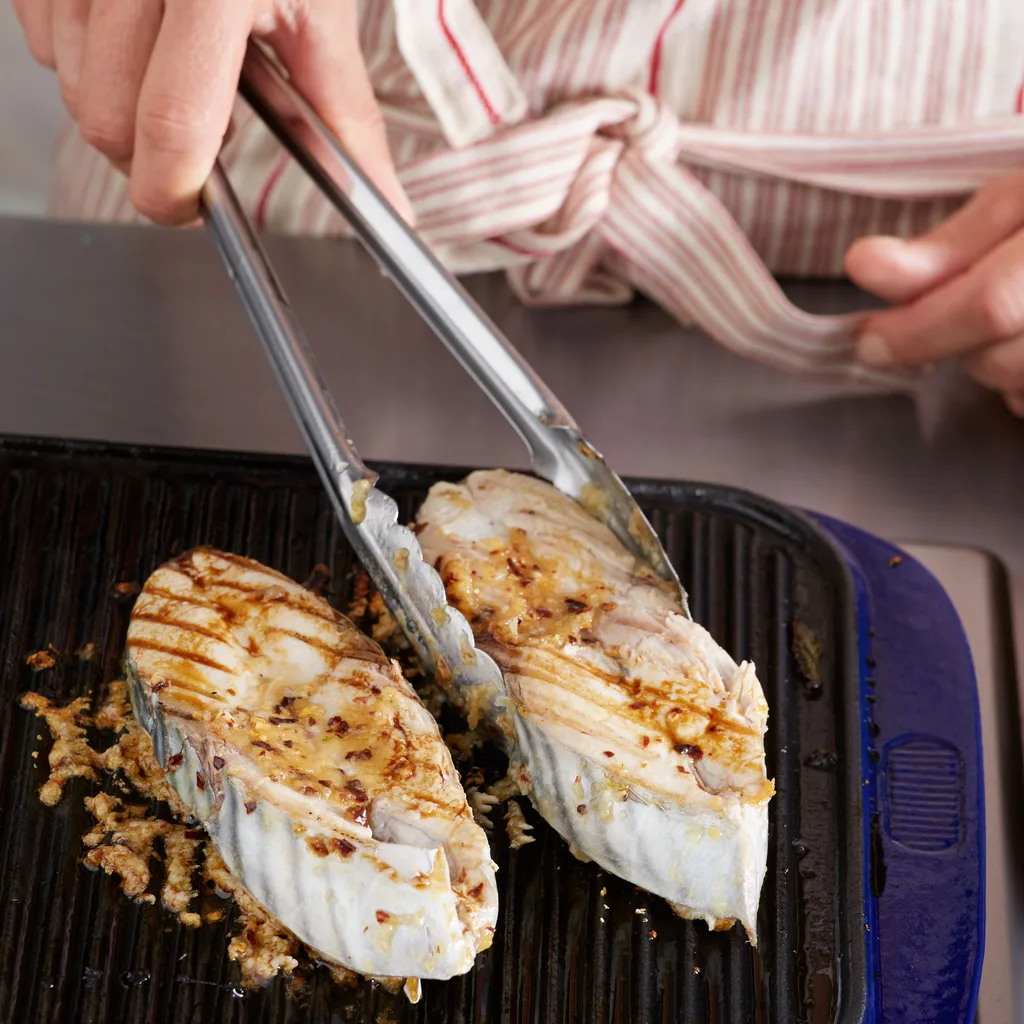 Barbecued bonito with grilled eggplant and sauce vierge - Better Homes ...