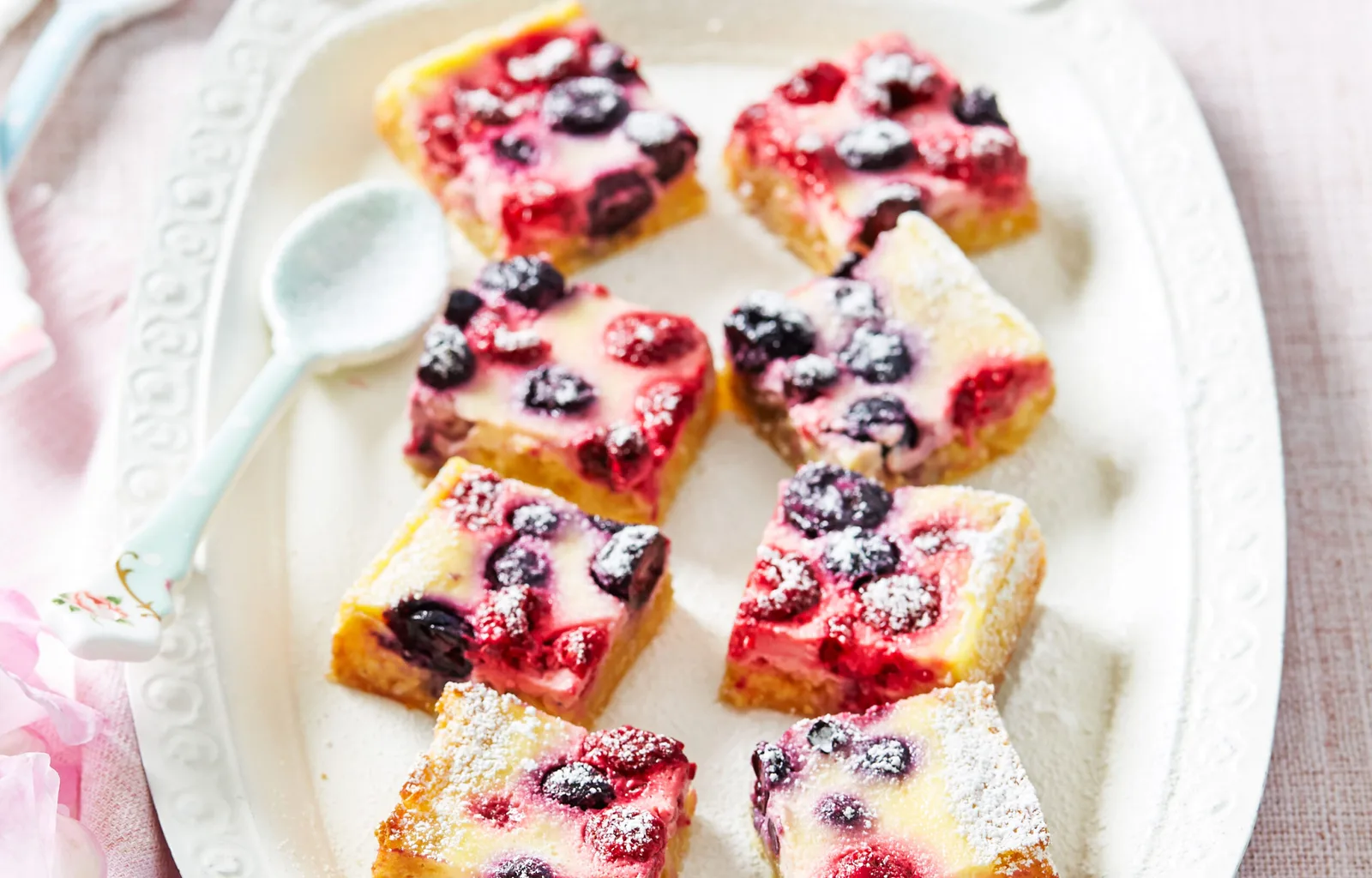Blueberry & raspberry slice with sour cream topping Recipe | that's life!