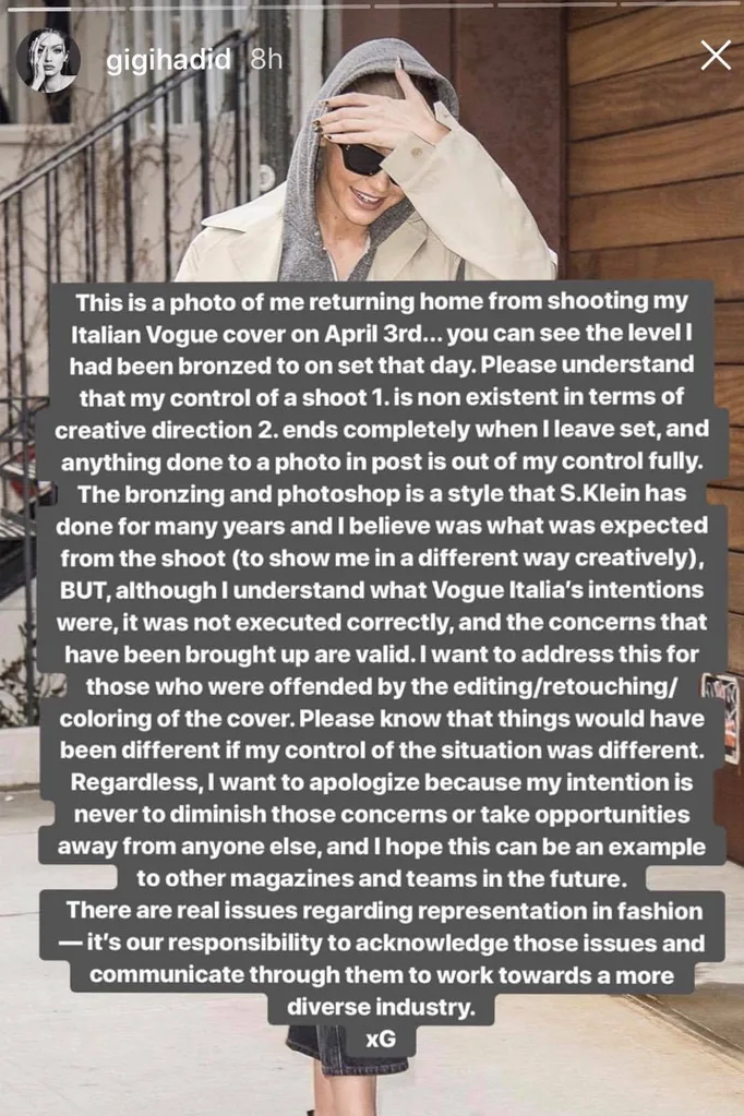 Gigi Hadid apologizes after being accused of 'Blackface' on Vogue ...