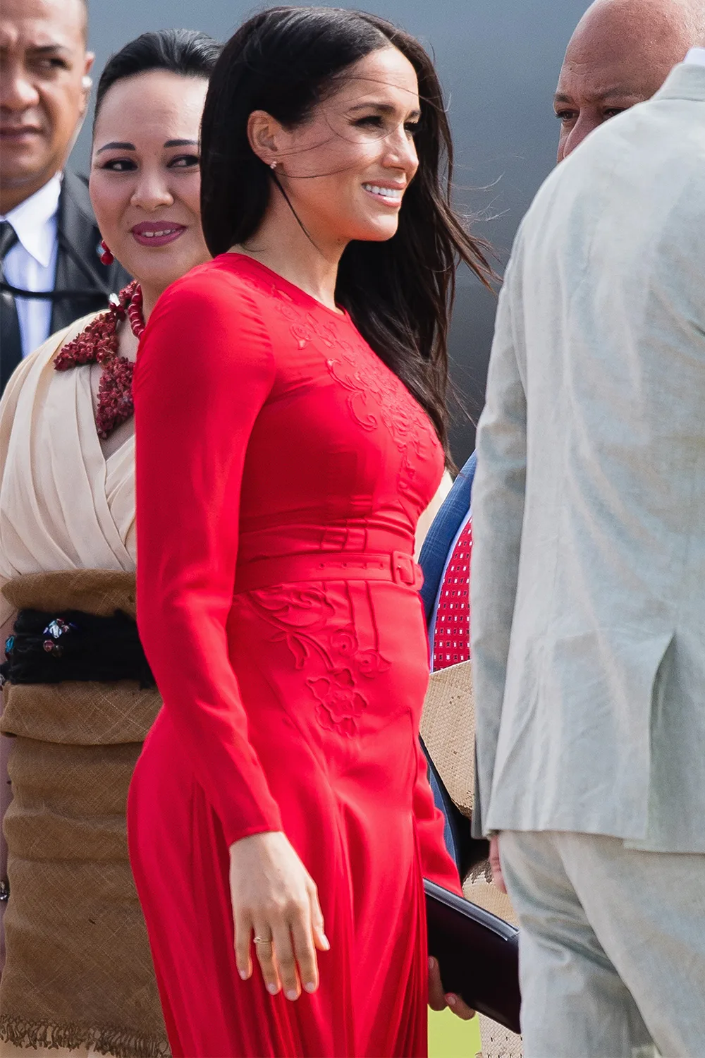 Meghan Markle wears red Self Portrait dress in Tonga | WHO