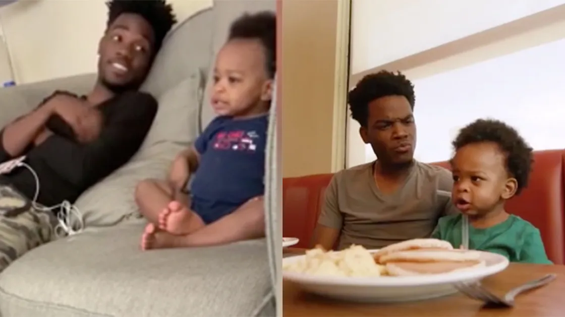 Father and son from viral 'conversation' video star in Denny's ad ...