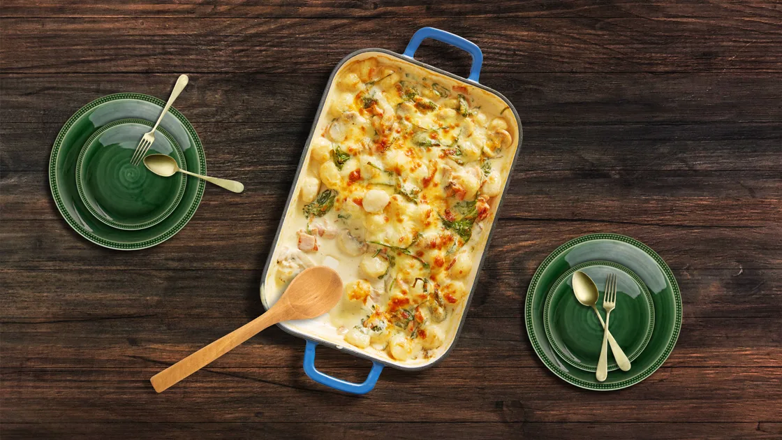 We can't get enough of this super cheesy Gnocchi Boscaiola Bake