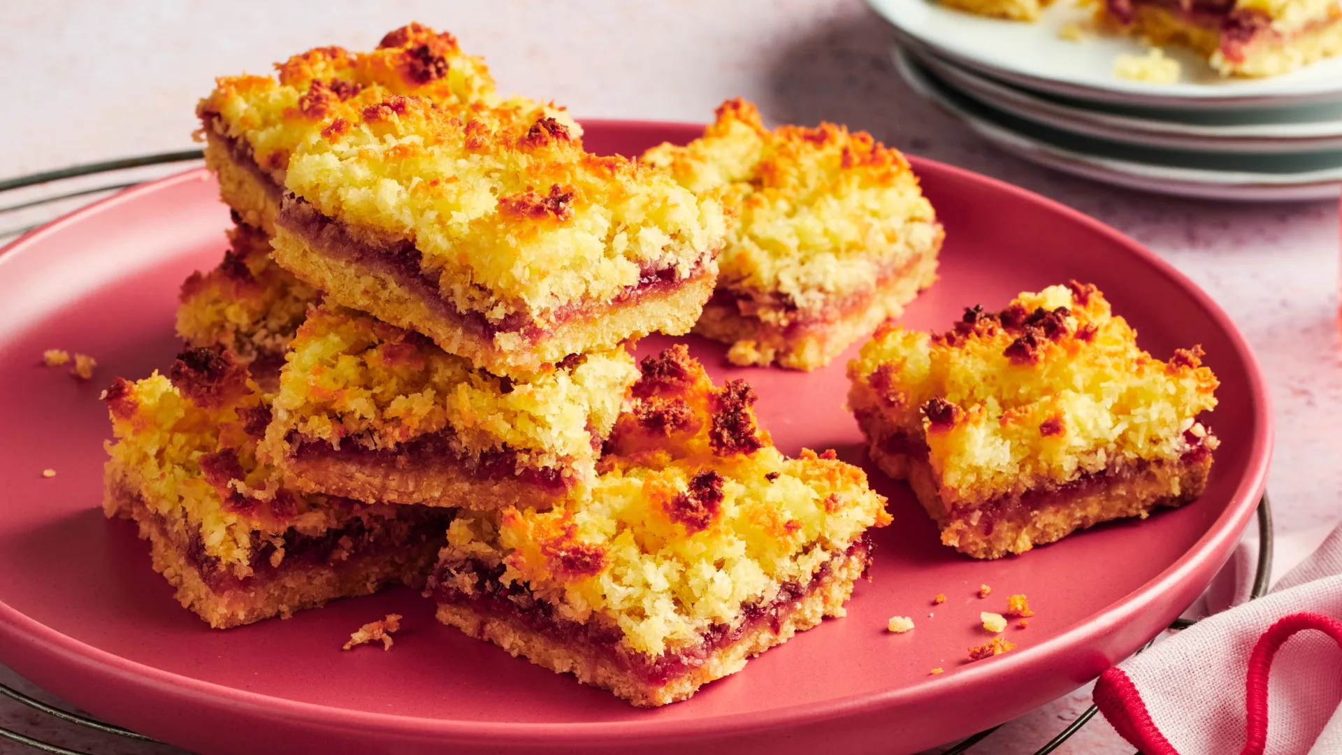 Our Raspberry Coconut Slice is free of dairy, nuts and gluten