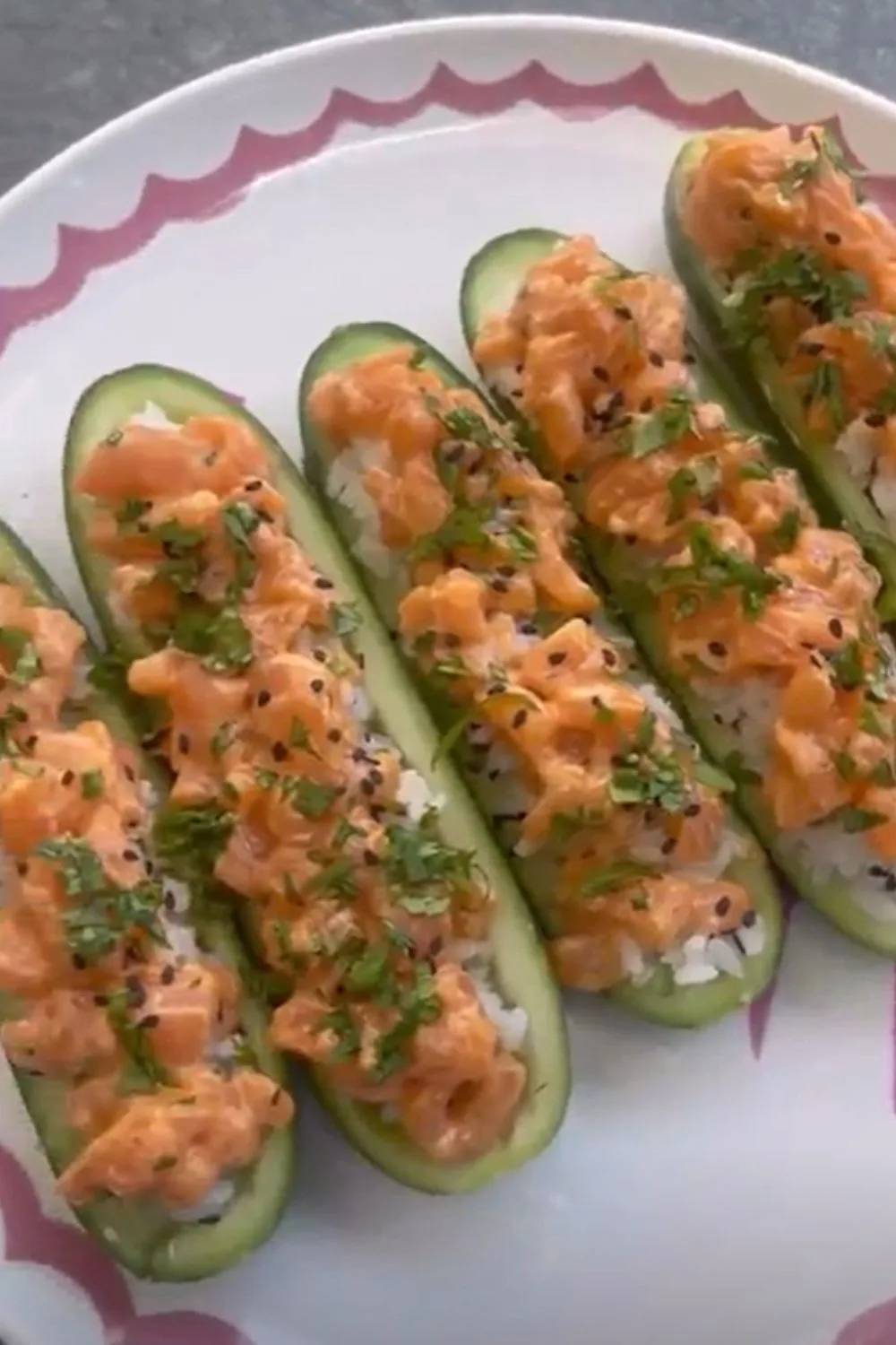 Jules Sebastian's sushi-inspired spicy salmon cucumber boat recipe ...