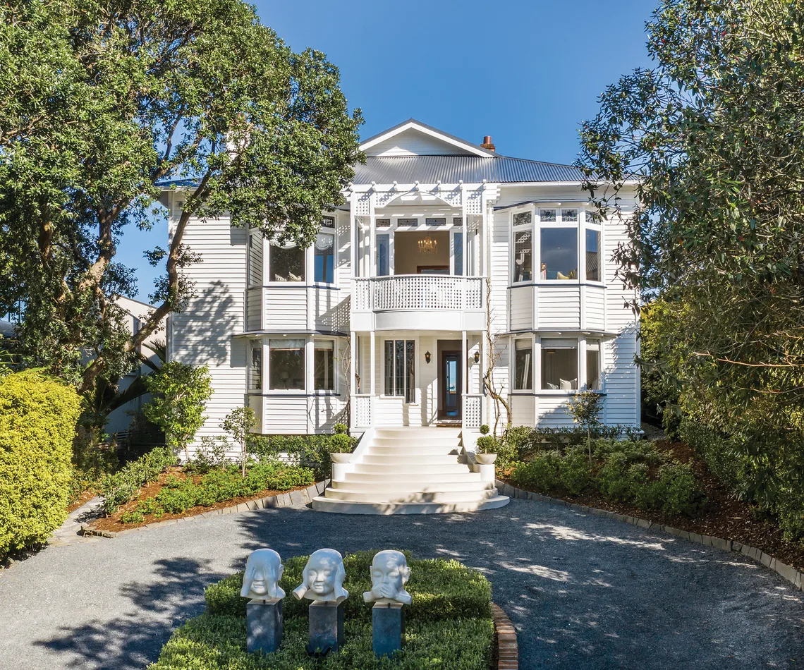 This English-style manor in Stanley Point enjoys sweeping sea views