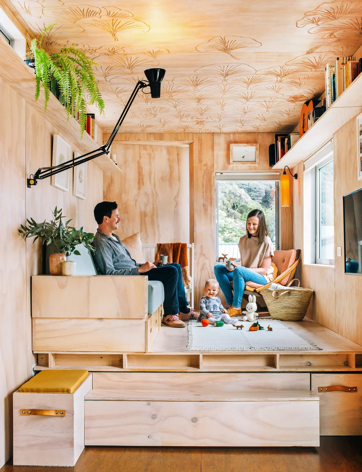 Inside a stylish shipping container home for a family of three