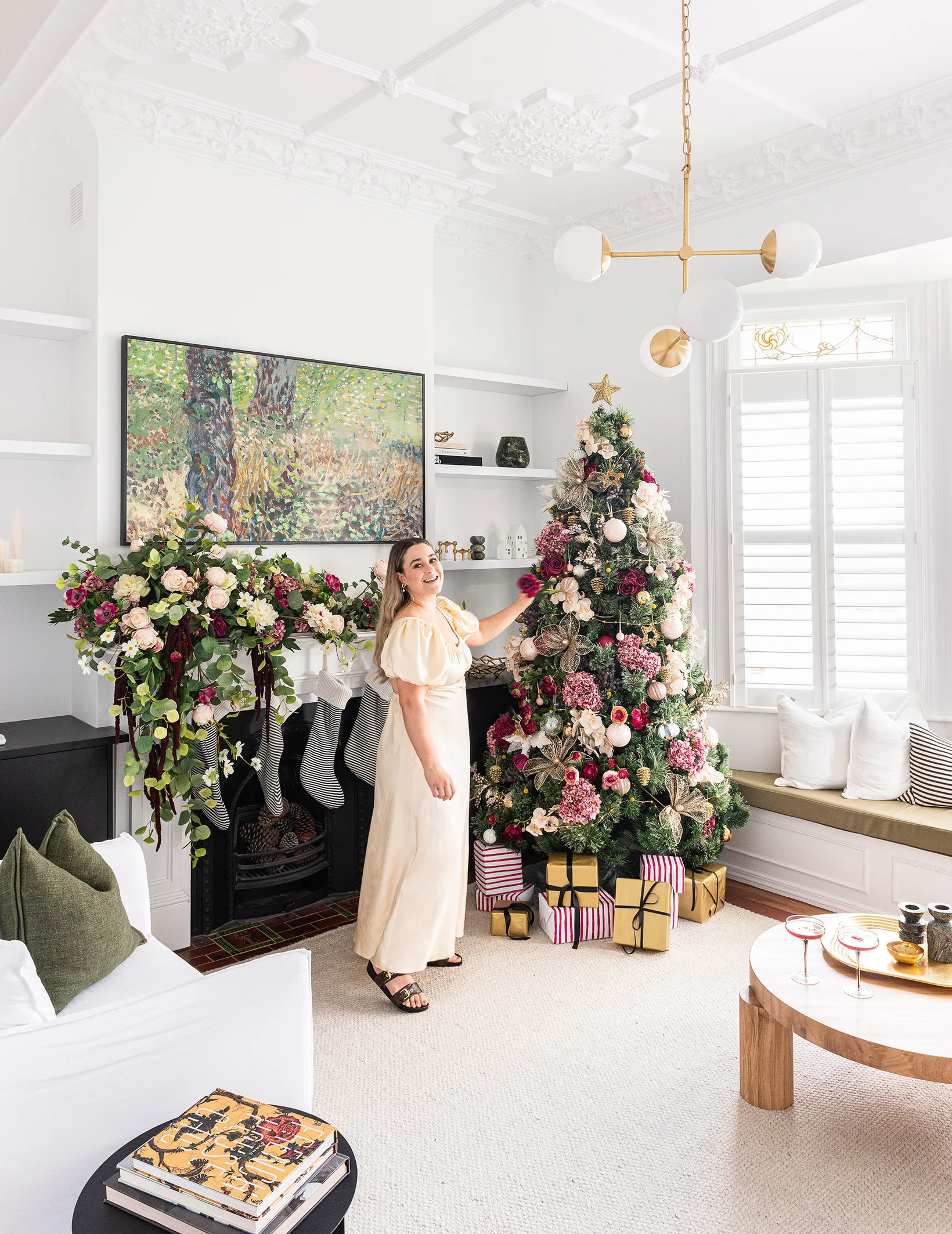 This stunning restored villa combines elegant styling with festive florals