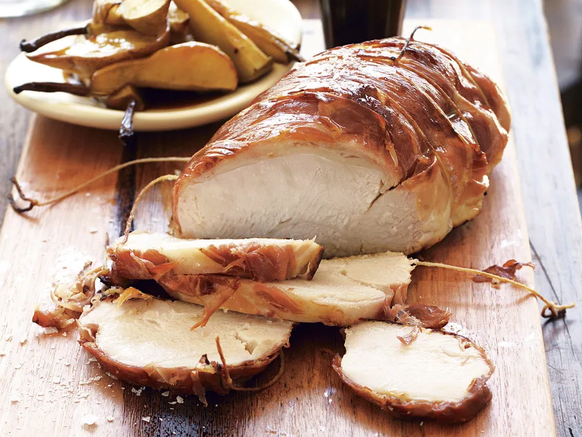 Prosciutto-wrapped turkey with pears | Women's Weekly Food