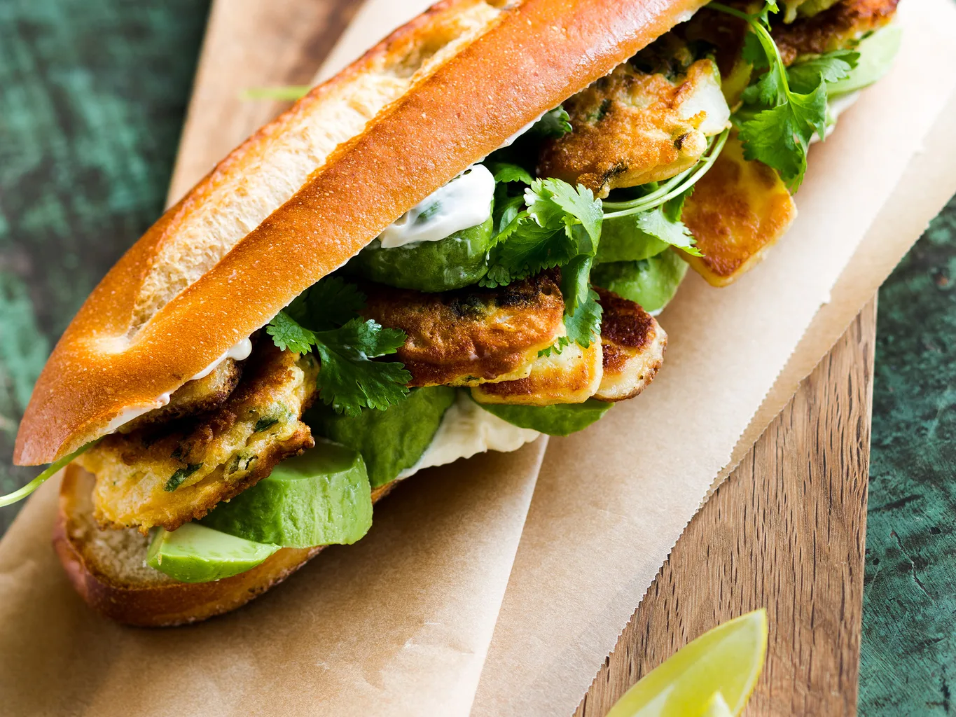 Cauliflower Fritter Rolls with Haloumi and Lime Emulsion