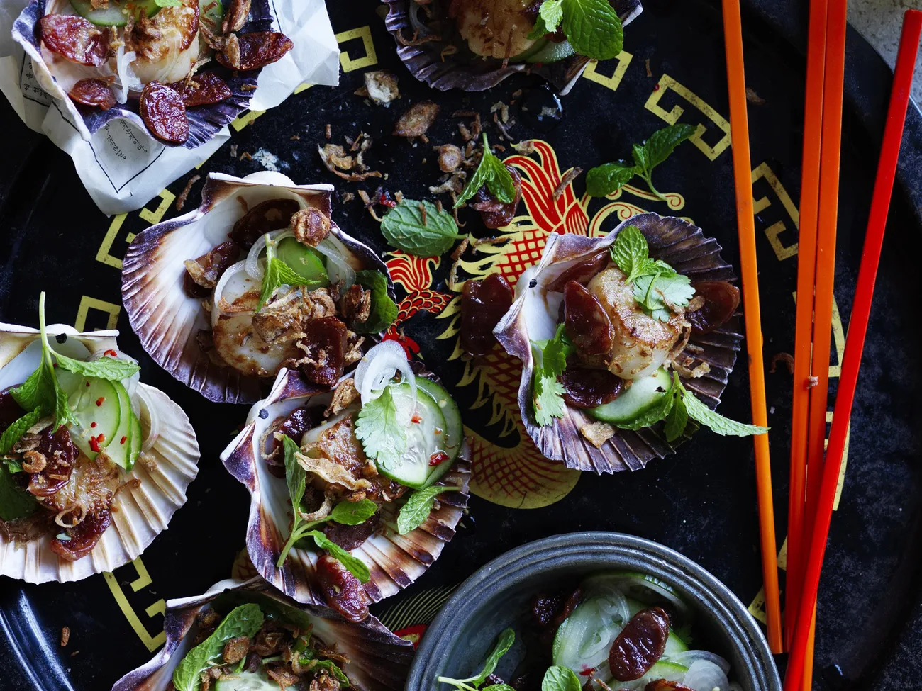 Sesame and ginger scallops with chinese sausage salad | Women's Weekly Food