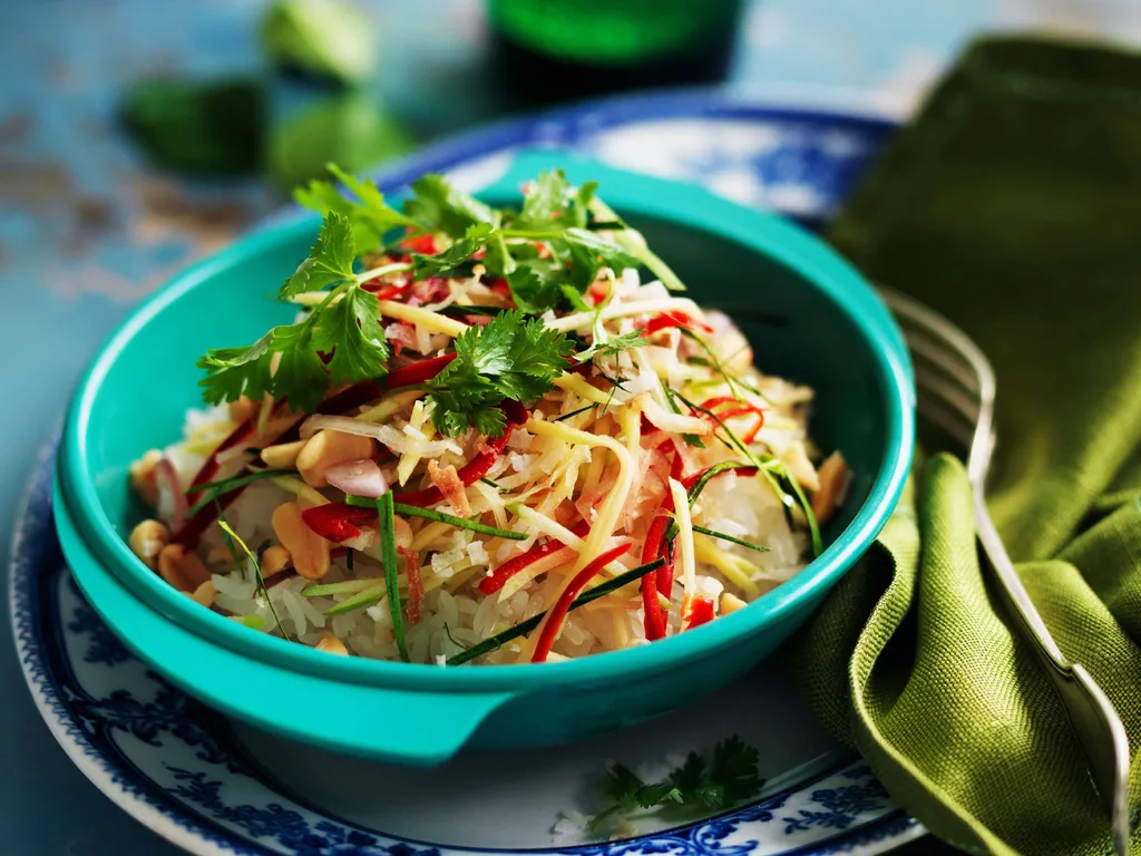 Sticky Rice with Green Mango and Apple Salad