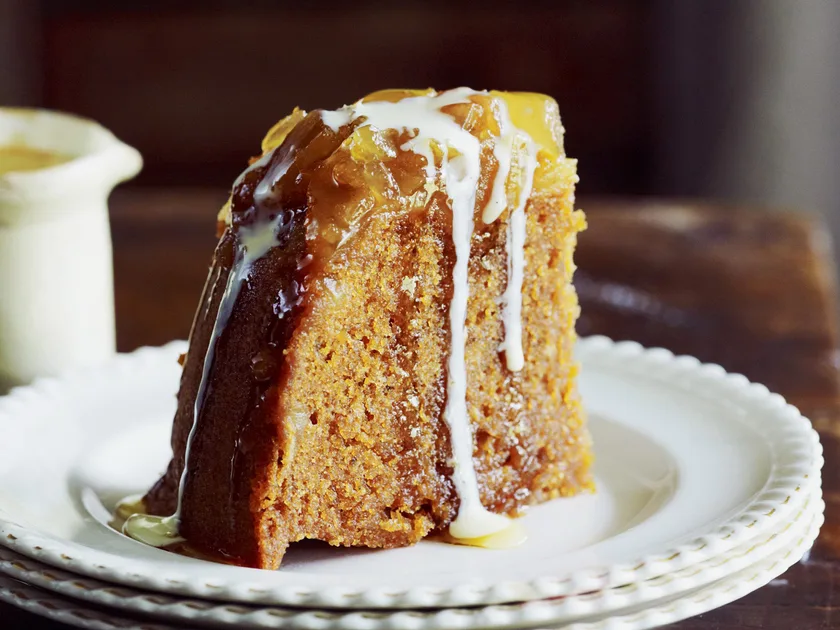 Burnt Caramel & Ginger Steamed Pudding with Calvados Custard