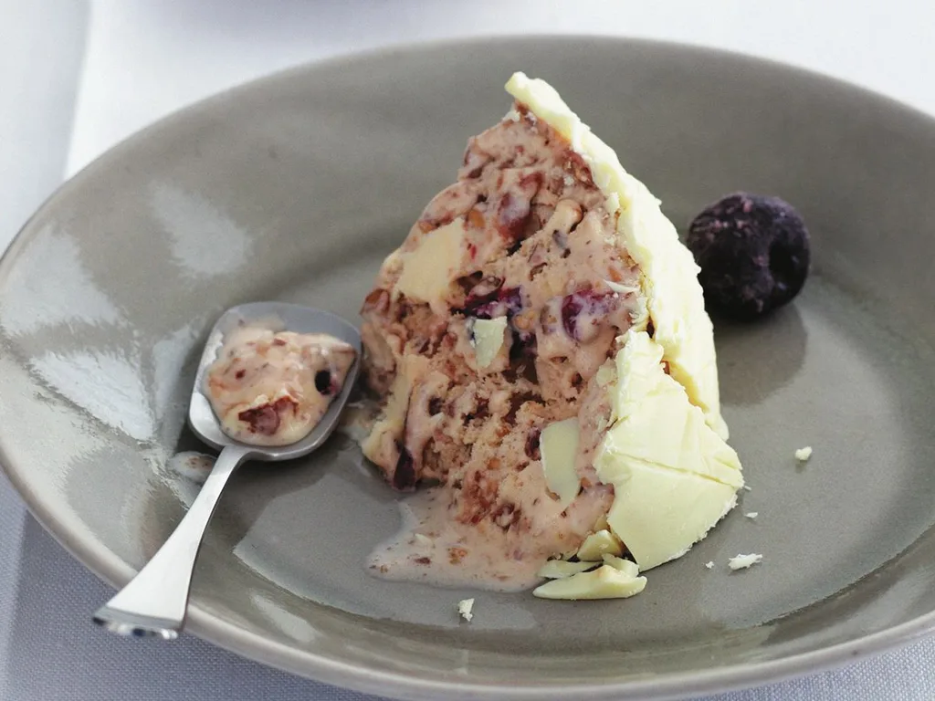 White chocolate frozen Christmas pudding