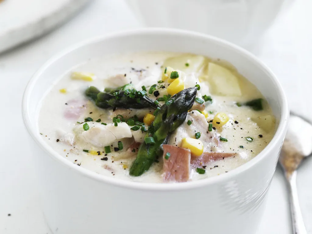 Fish Chowder with Garlic and Chive Rolls