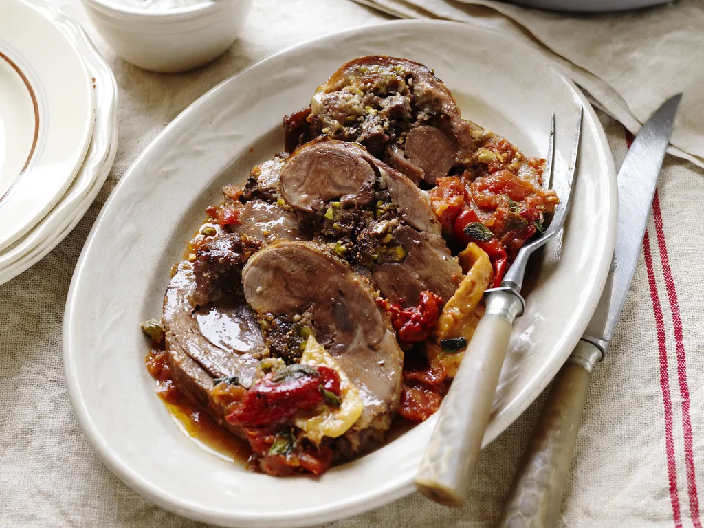 Pistachio, Pancetta, and Fig-Stuffed Lamb