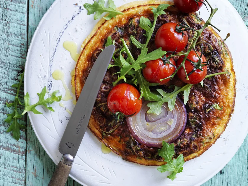 Kidney Bean, Onion & Rocket Frittatas with Avocado Dressing