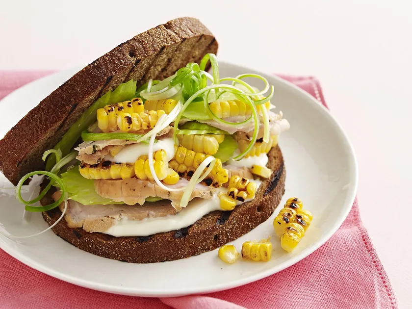 Open Chicken Sandwich with Smoky Corn and Celery