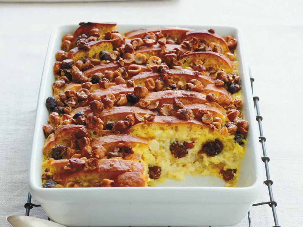 Hazelnut and Raisin Bread and Butter Pudding