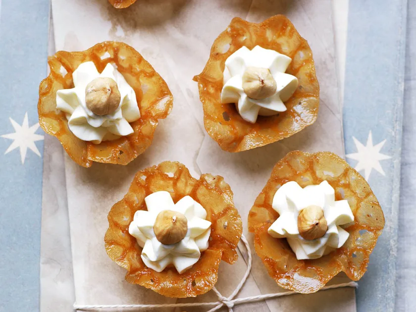 Brandy Snap Baskets with Hazelnut Cream