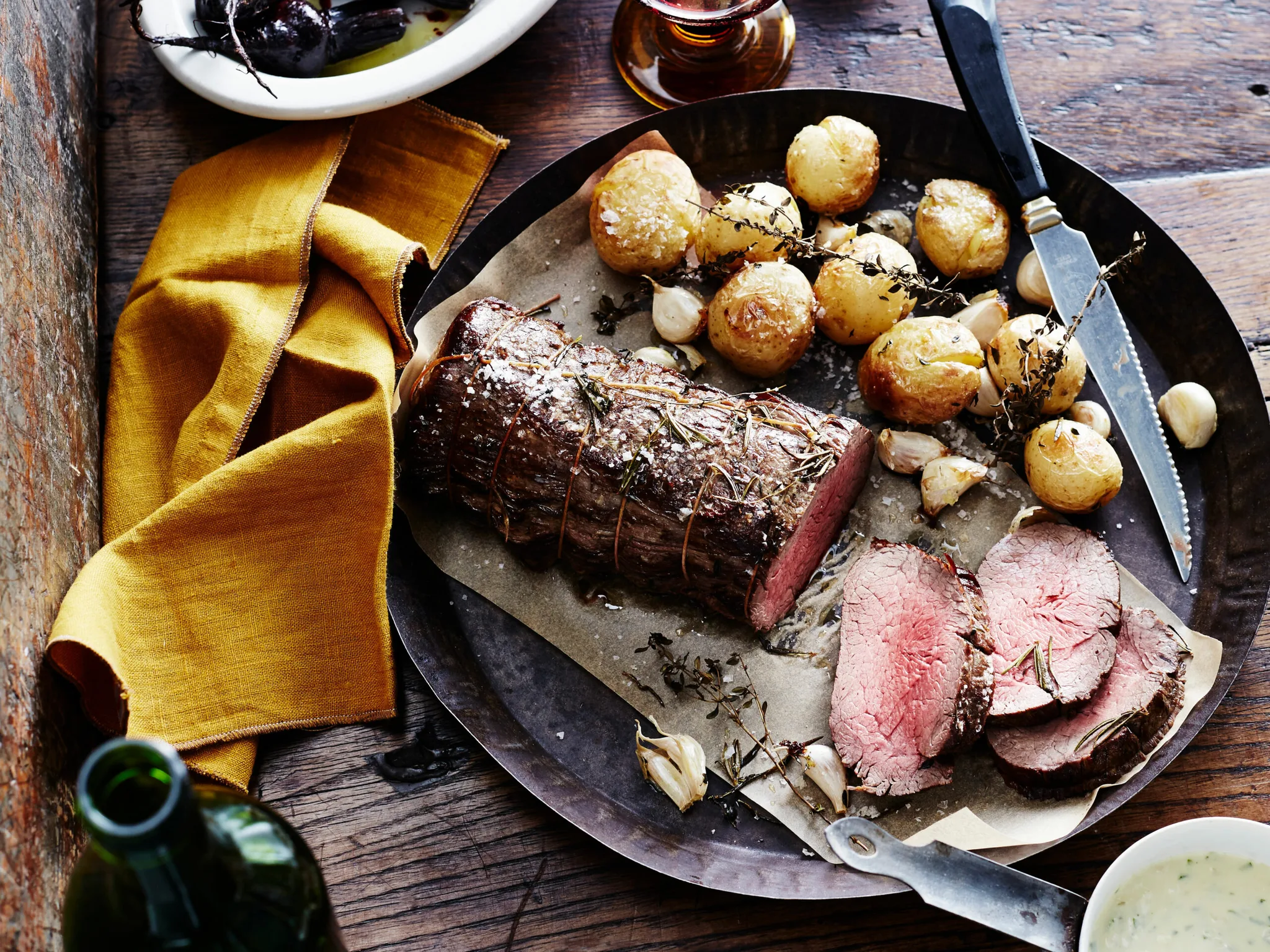 Whole Roasted Scotch Fillet with Crispy Potatoes