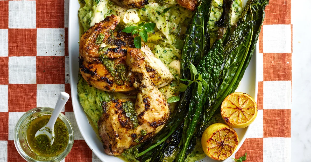 Roast Chicken with Cheesy Green Polenta