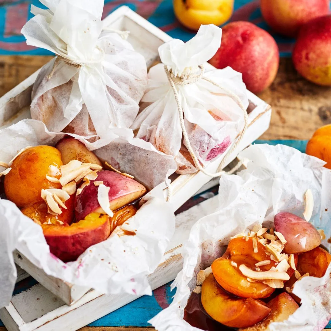 Summer Stone Fruit Parcels with Vanilla-Spice Glaze