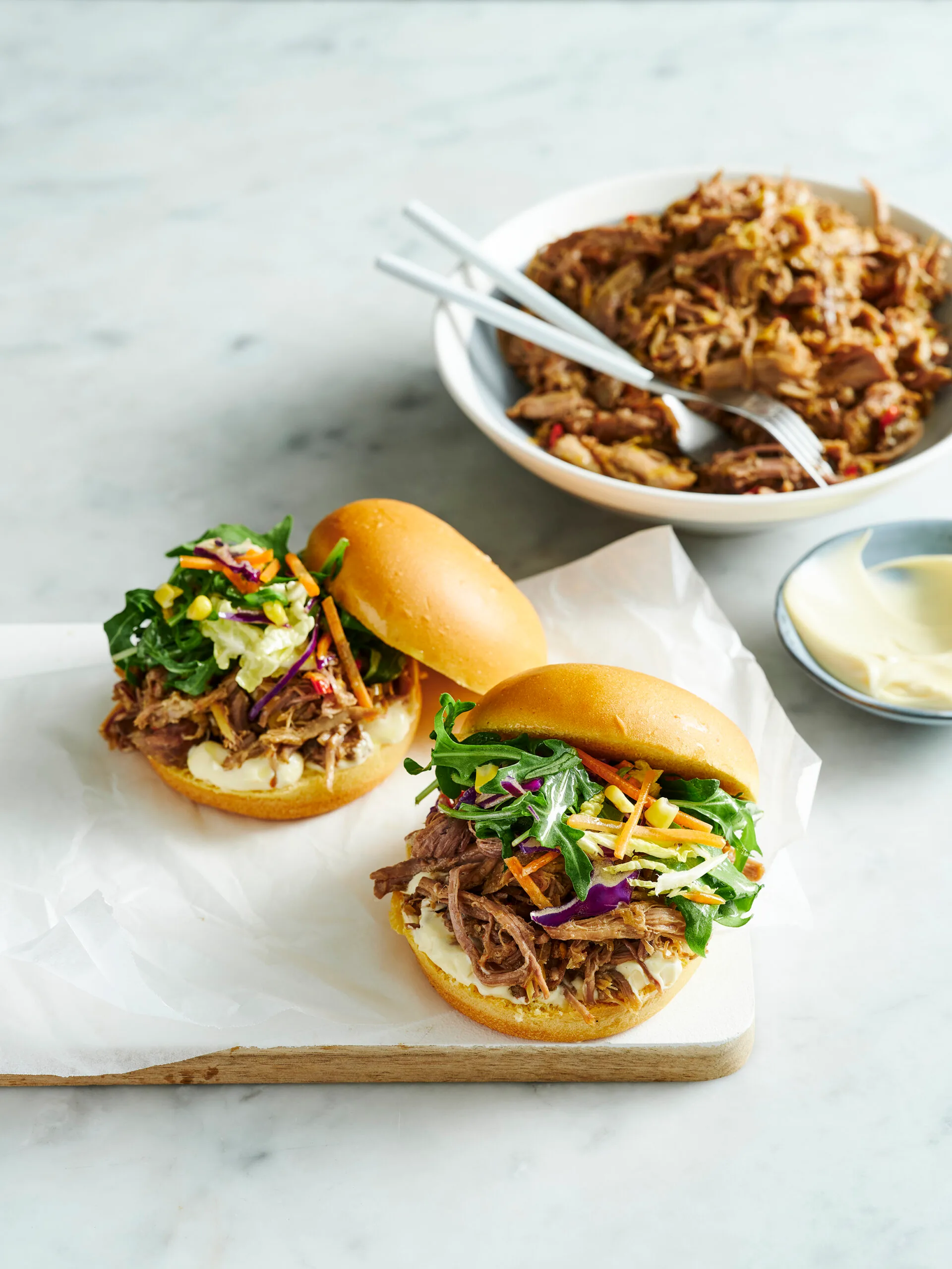 Lemongrass and Ginger Pulled Pork Burgers