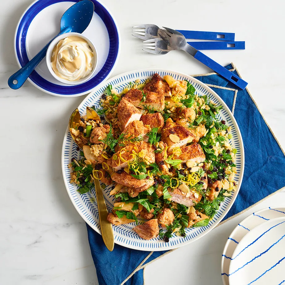 Chicken shawarma platter with haloumi flatbread | Women's Weekly Food