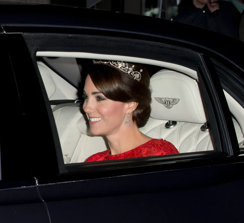Kate Middleton Wears The Lotus Flower Tiara With A Beaded Red Dress For ...