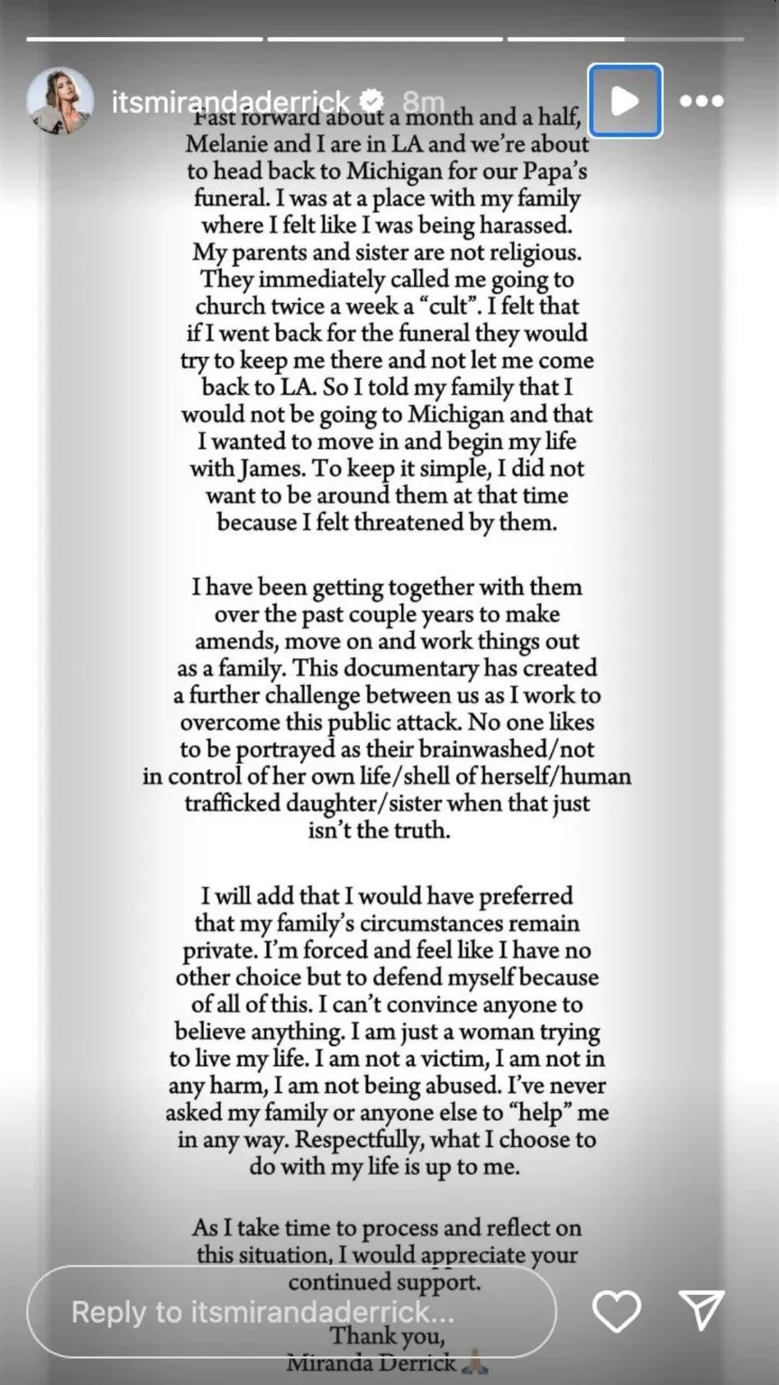 Miranda Derrick breaks silence on ‘Dancing for Devil’ | ELLE