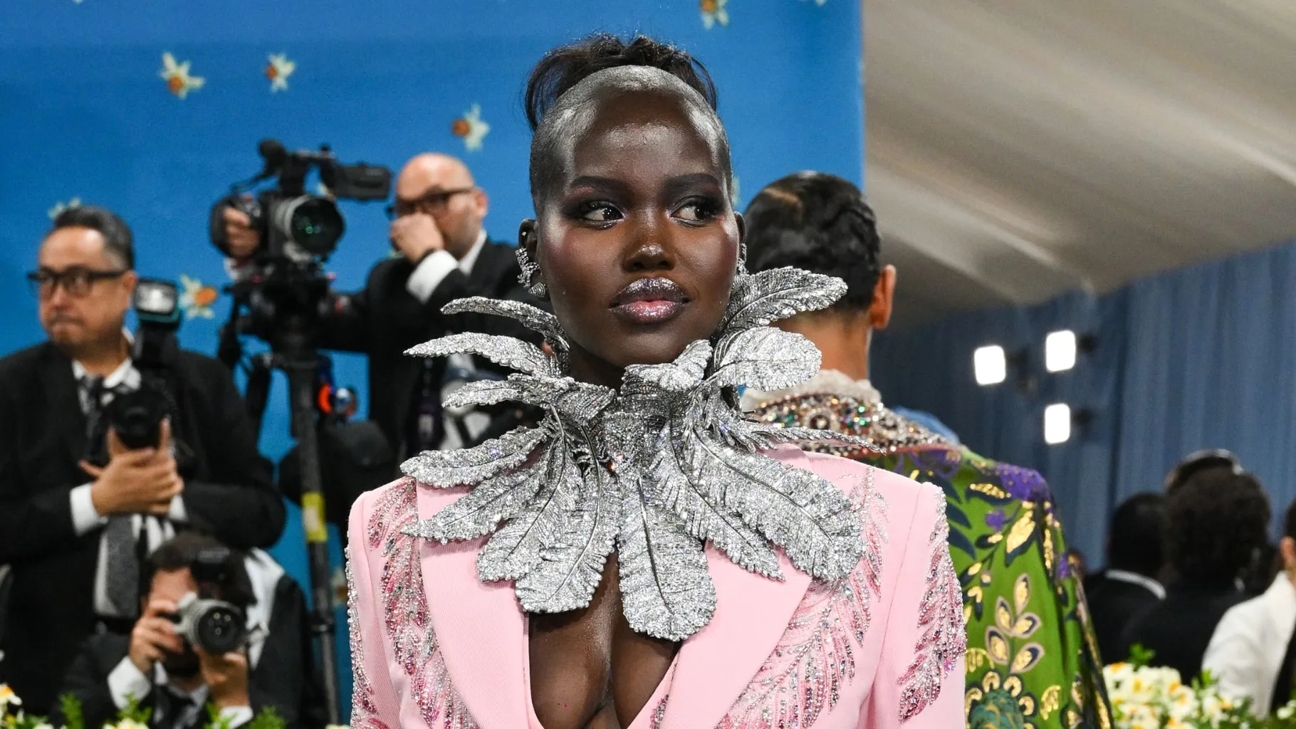 Adut Akech's Sculptural Feather Collar Sparkled At The Met Gala | ELLE