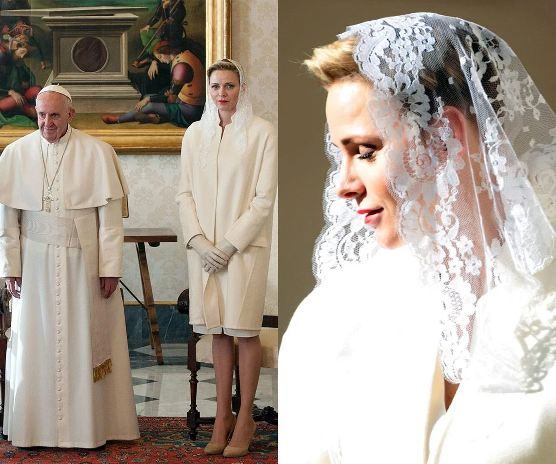 Princess Charlene and Prince Albert meet Pope Francis