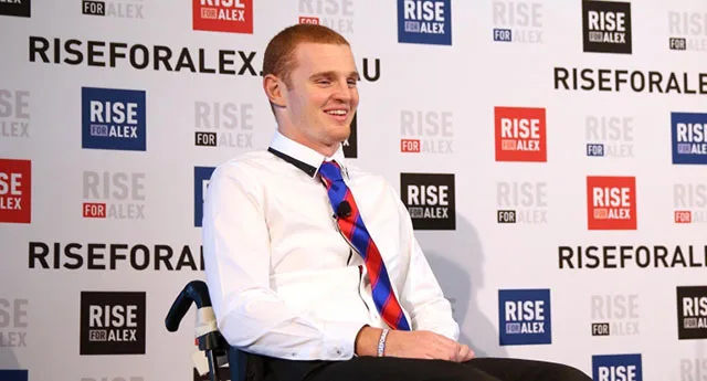 Alex McKinnon stands up on his own