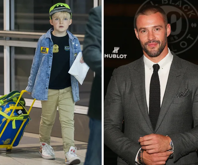 Dannii Minogue and son Ethan at the airport