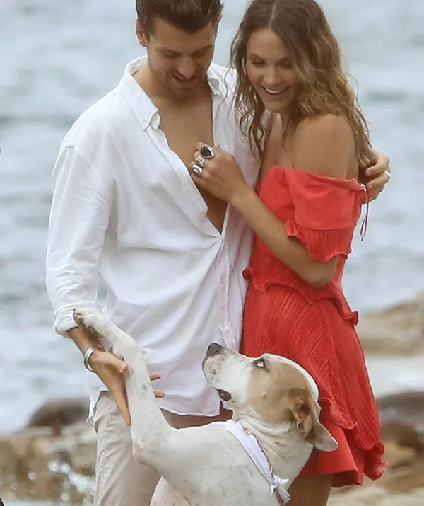 The Bachelor Matty J Laura Byrne Buster dog photo shoot