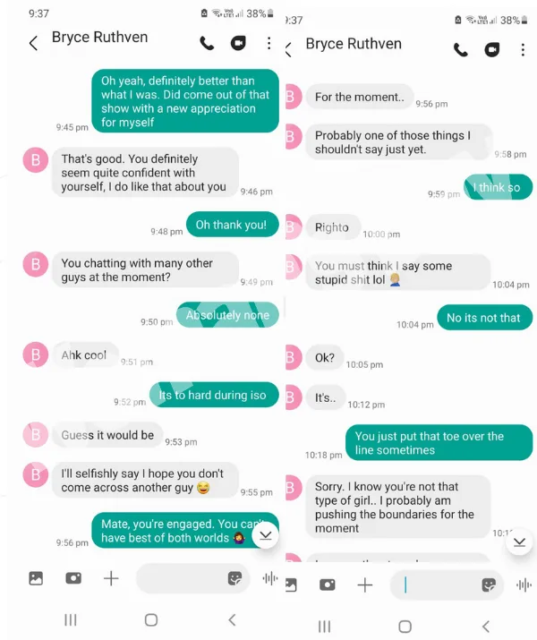 Texts exposed between Married at First Sight's Bryce & Connie