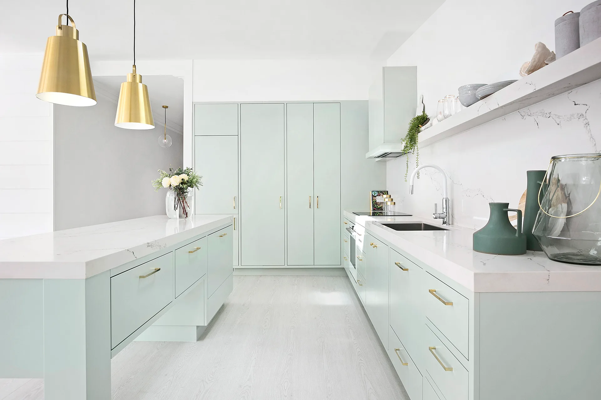 Pastel Green Kitchen By Three Birds Renovations