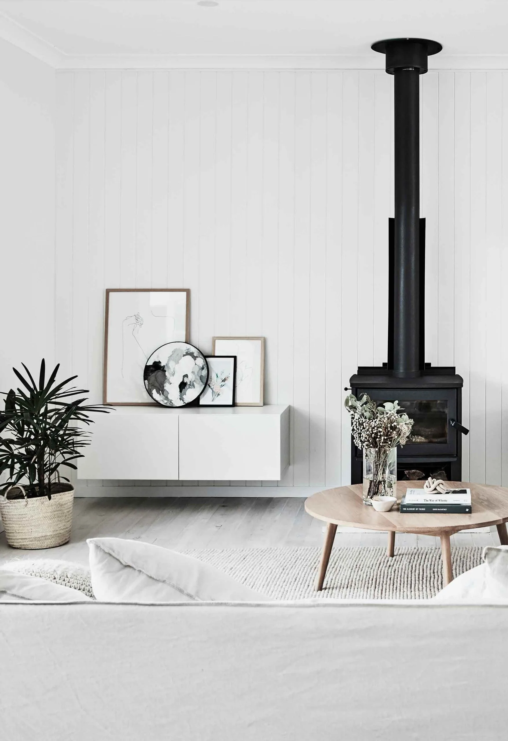 An all-white fibro beach shack with Scandi-style