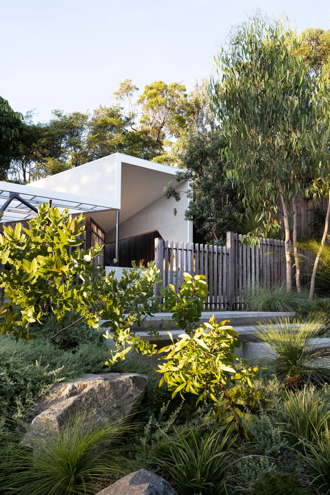 A Native Garden Filled With Floating Stepped Platforms