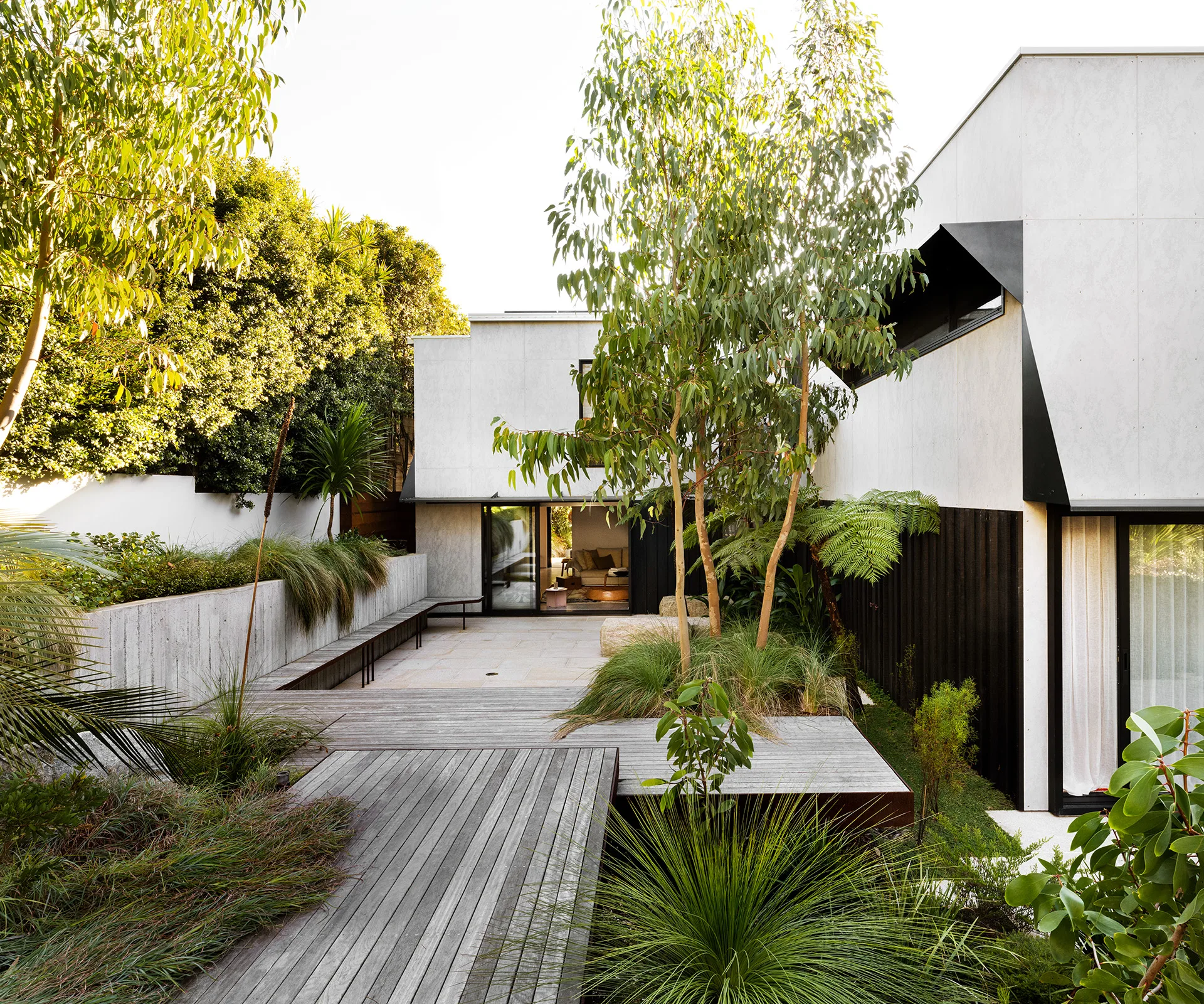A Native Garden Filled With Floating Stepped Platforms